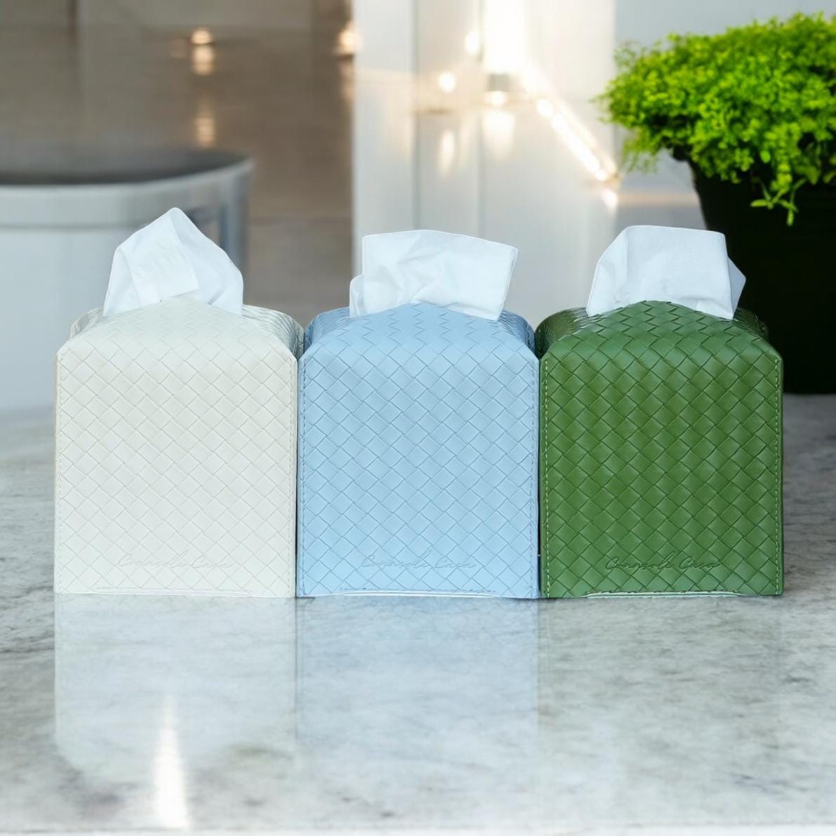 LEATHER TISSUE BOX Woven Checker Pu Leather Tissue Cover, Puffs Tissue ...