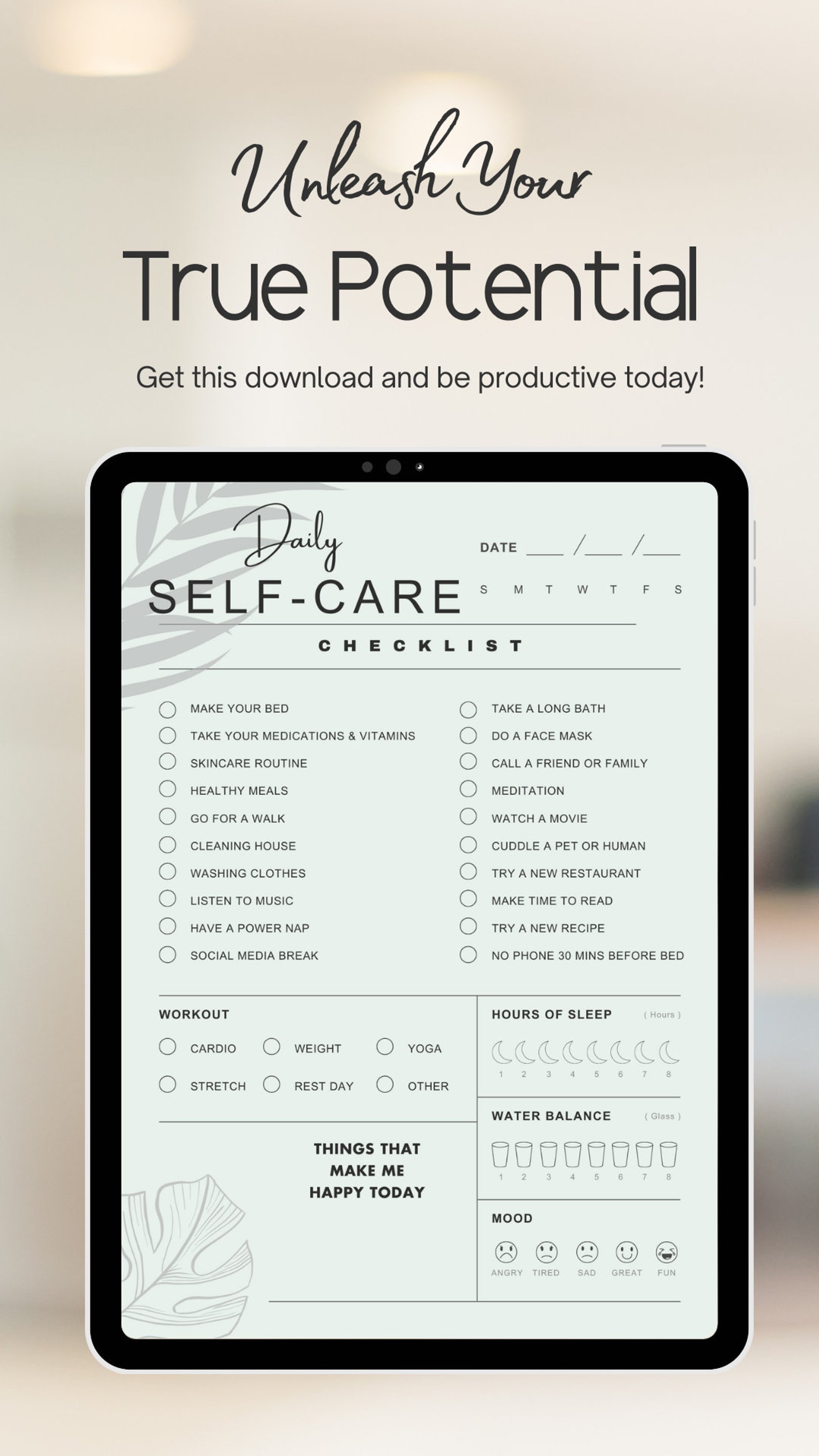 Self Care Daily Checklist - Etsy