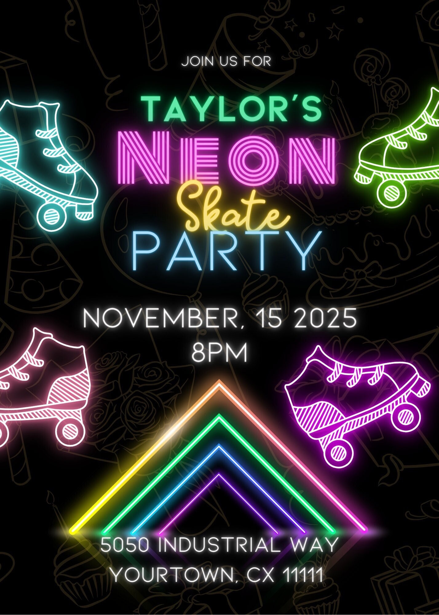 Neon Glow Birthday Invitation - Etsy