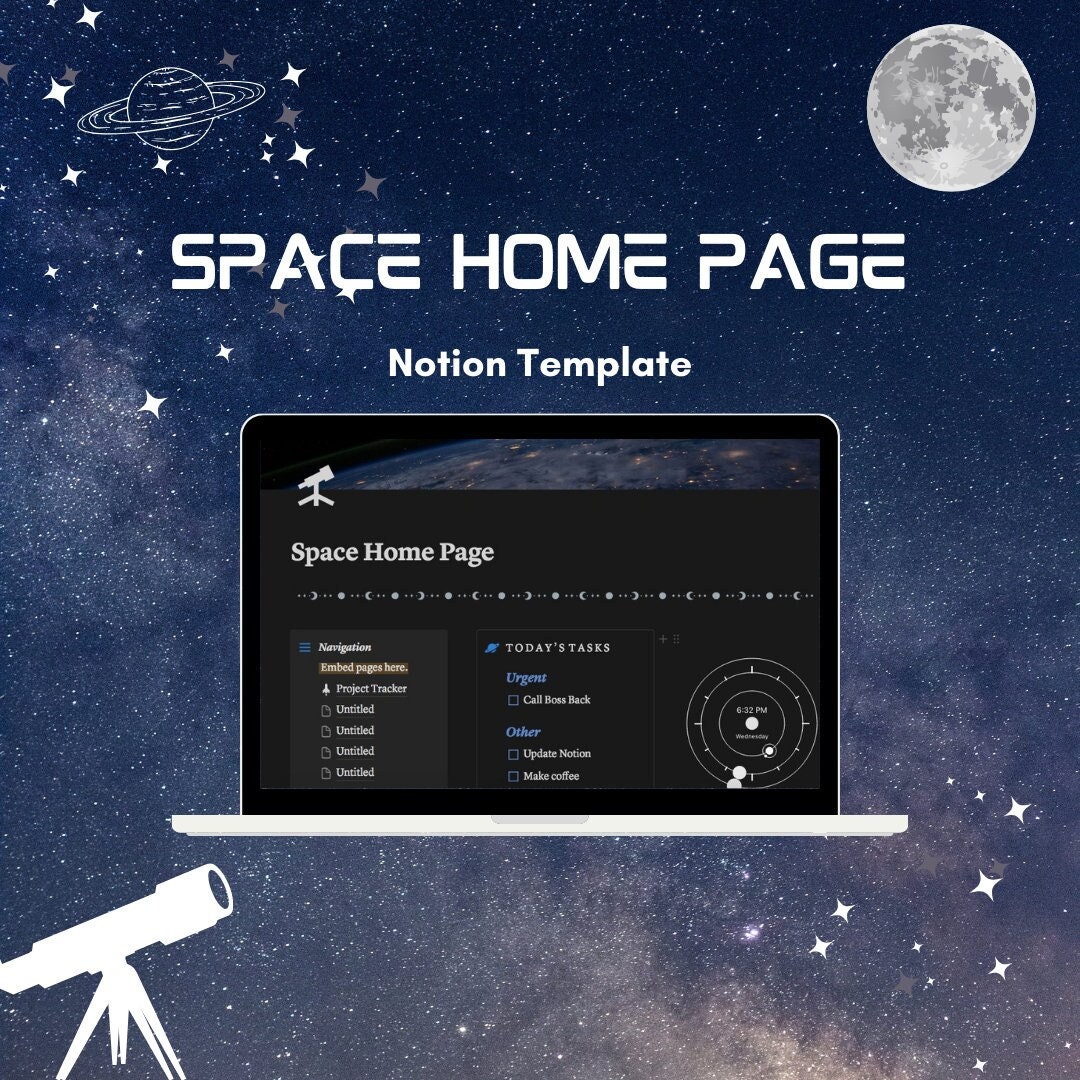 Notion Space Home Page Template Organization Calendar Weekly Planner ...