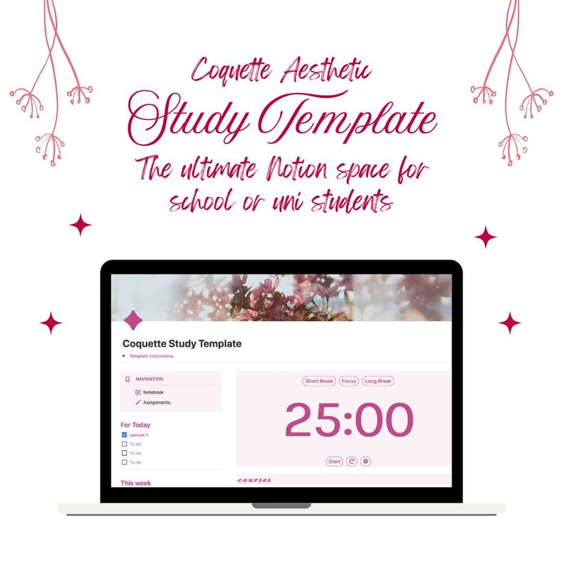 Notion Study Planner Template Coquette Pink Aesthetic School University ...