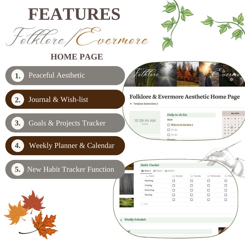 Notion Folklore Evermore Aesthetic Home Page Template Organization ...