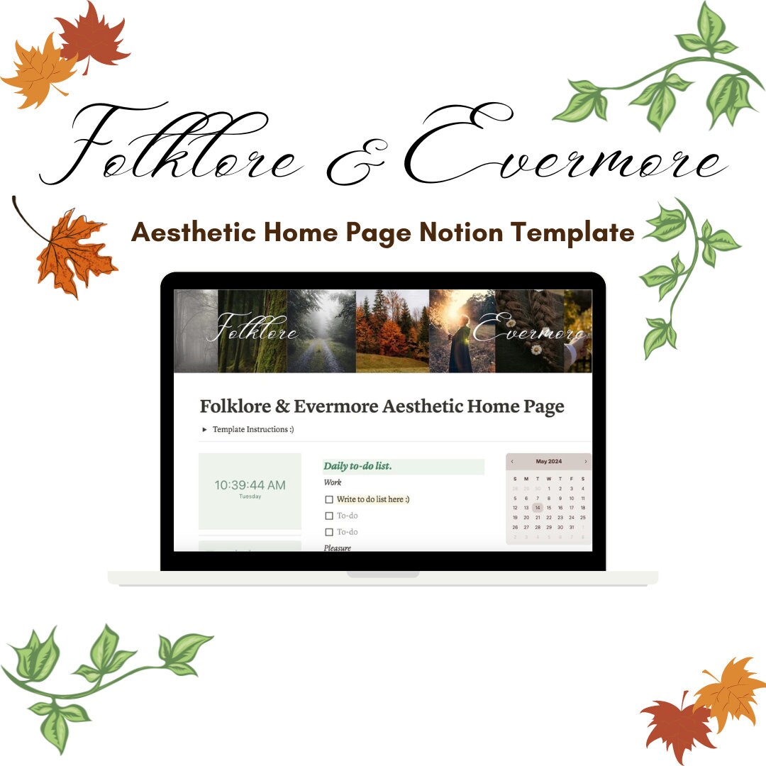 Notion Folklore Evermore Aesthetic Home Page Template Organization ...