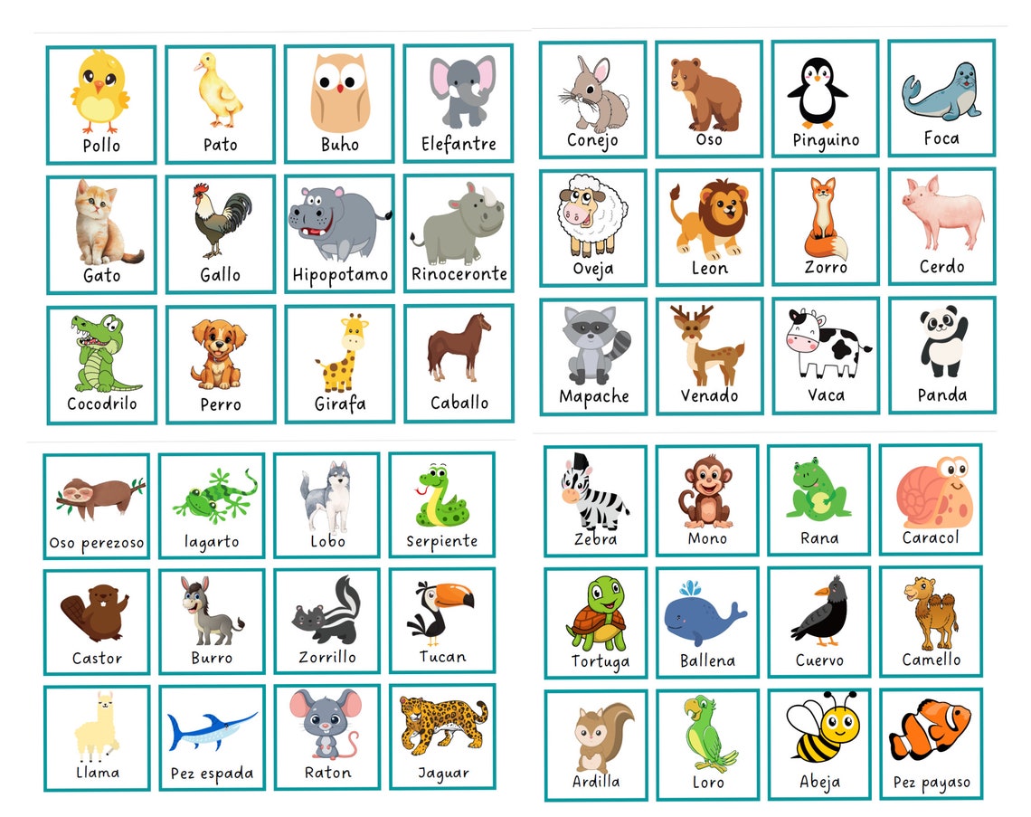 Learn Animals in Spanish / Aprende Los Animales En Espanol - Etsy