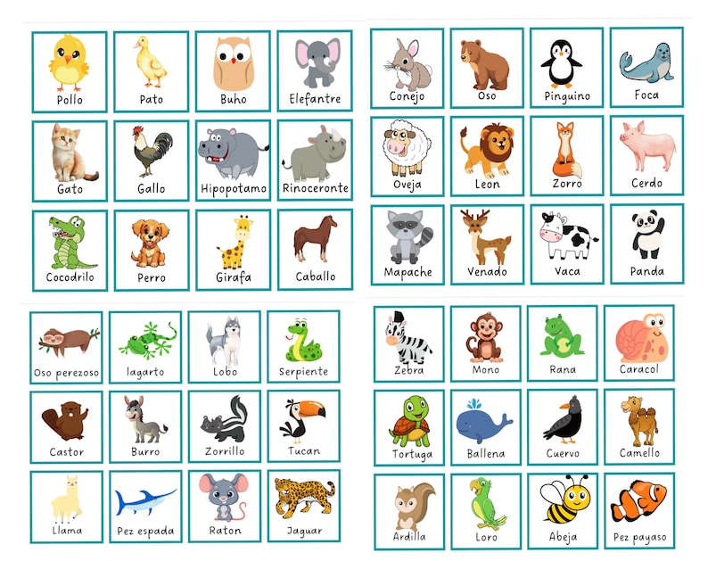 Learn Animals in Spanish / Aprende Los Animales En Espanol - Etsy