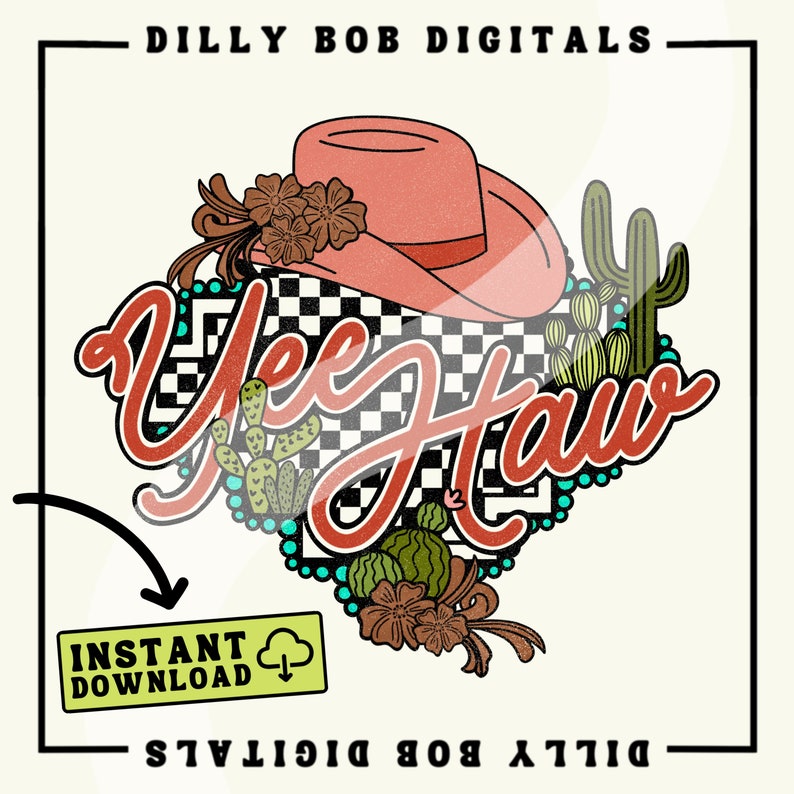 Yee Haw Turquoise Frame PNG Digital Download + BONUS DESIGN | Checkered ...