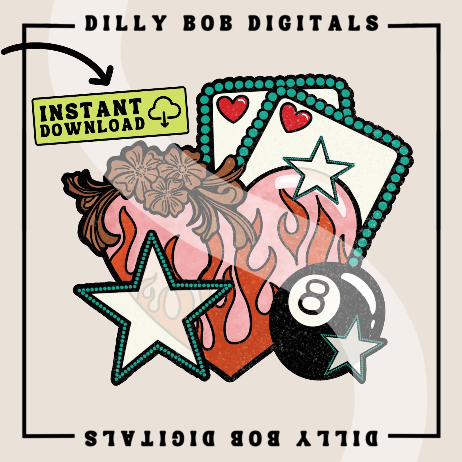 Lucky Love PNG Digital Download Checkered Magic Eight Ball Western ...