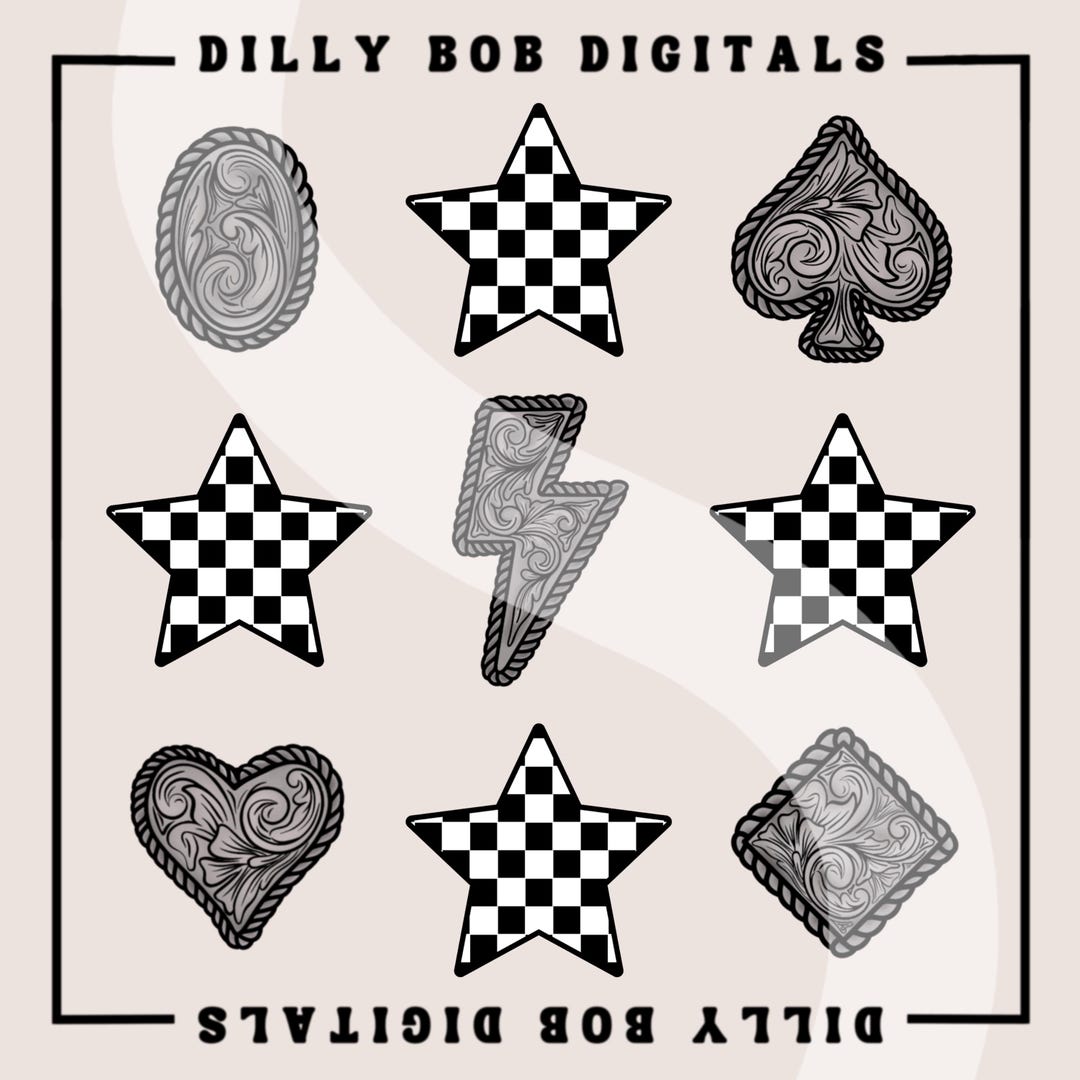 Conchos & Checkered Stars PNG: Western Sublimation Design (digital ...