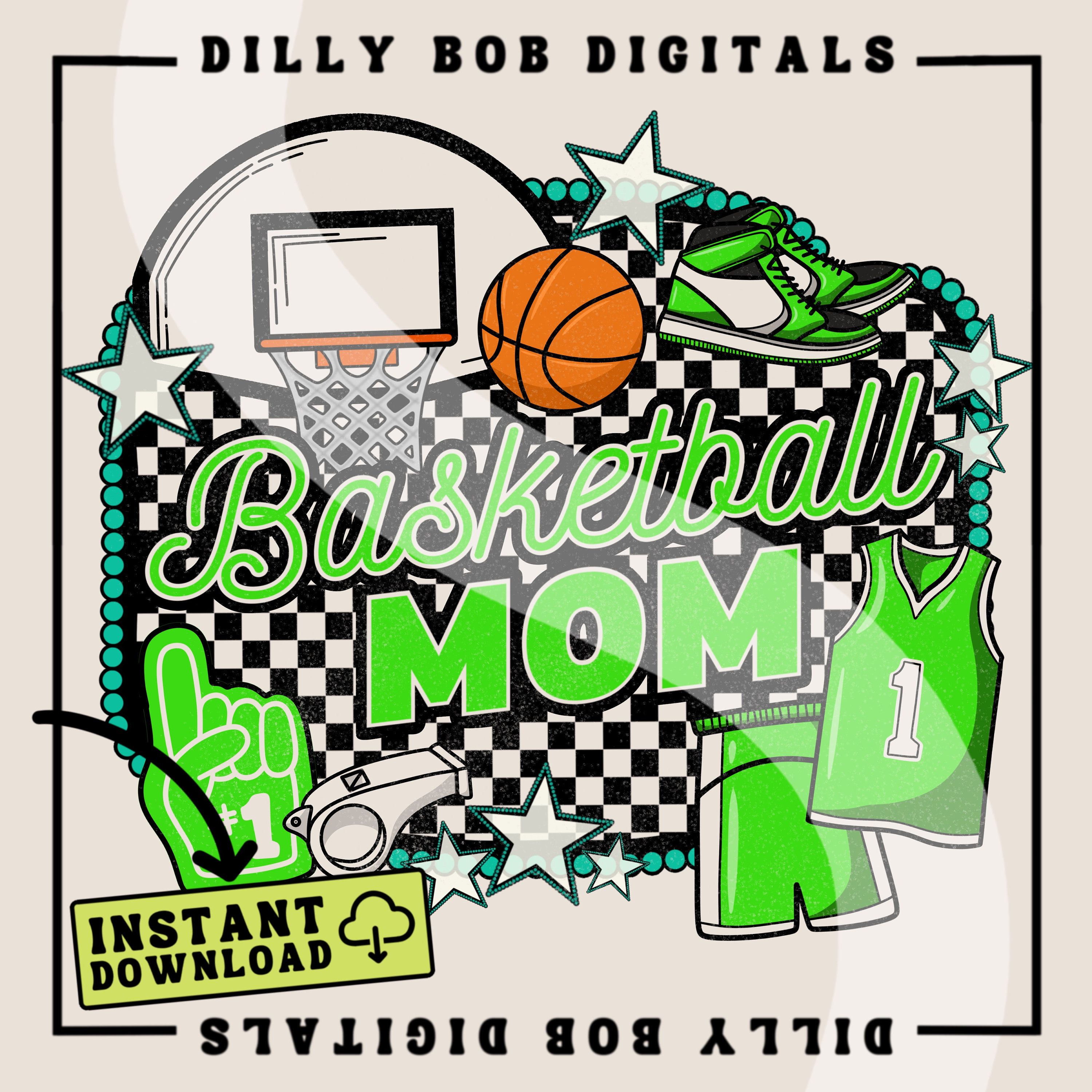Lime Green Basketball Mom PNG Digital Download Checkered Background ...