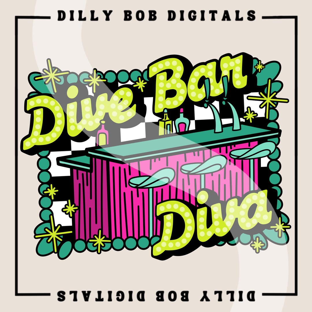Dive Bar Diva PNG Sublimation Digital Download | Checkered Background ...