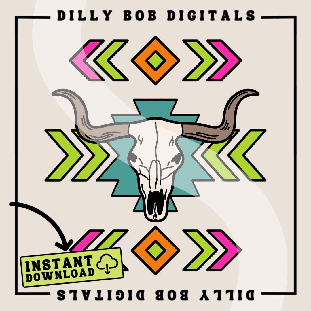 Neon Aztec Cow Skull PNG: Western Sublimation Design (digital Download ...