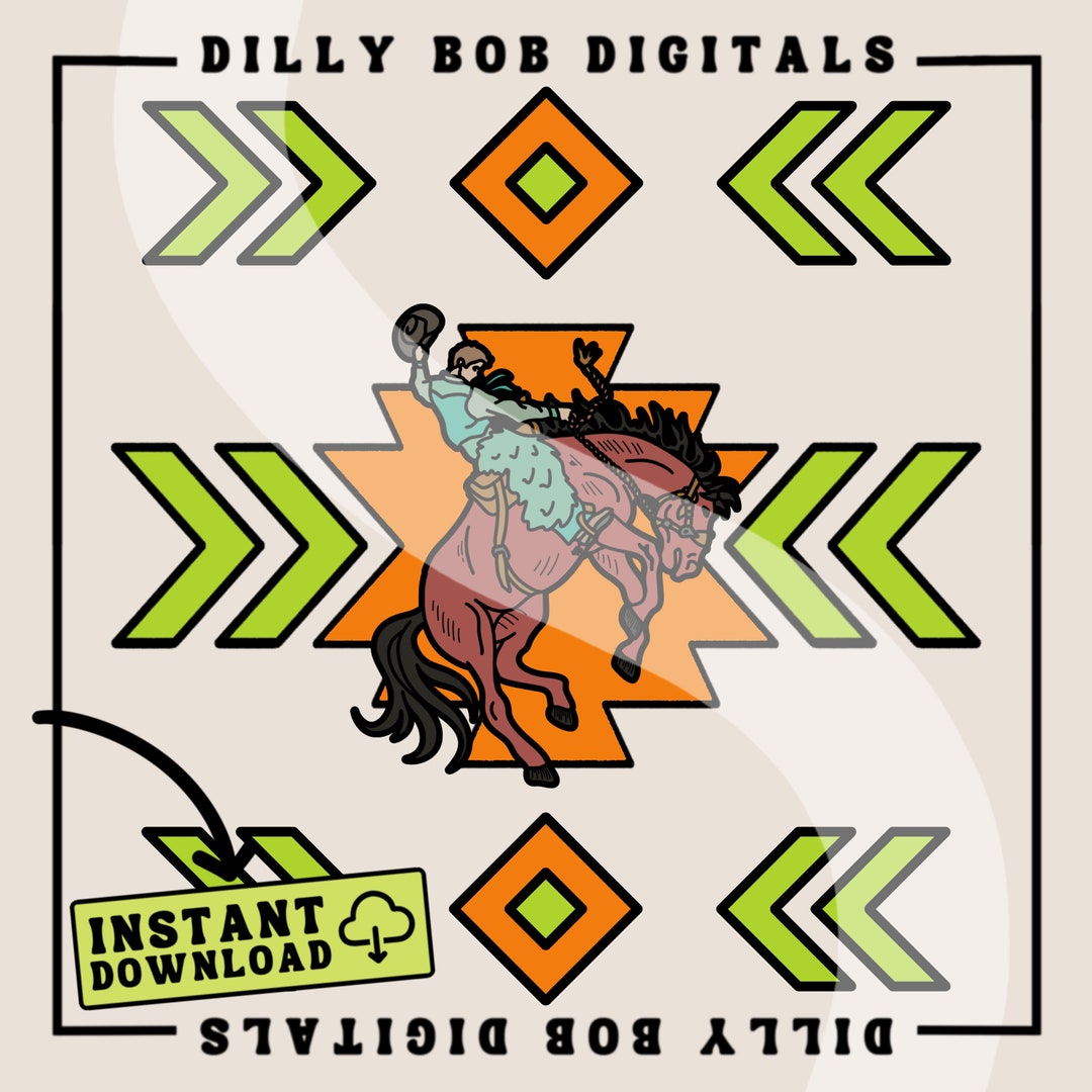 Neon Aztec Bucking Bronco PNG: Western Sublimation Design (digital ...