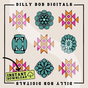 Neon Aztec Turquoise Conchos PNG Digital Download Western Sublimation ...