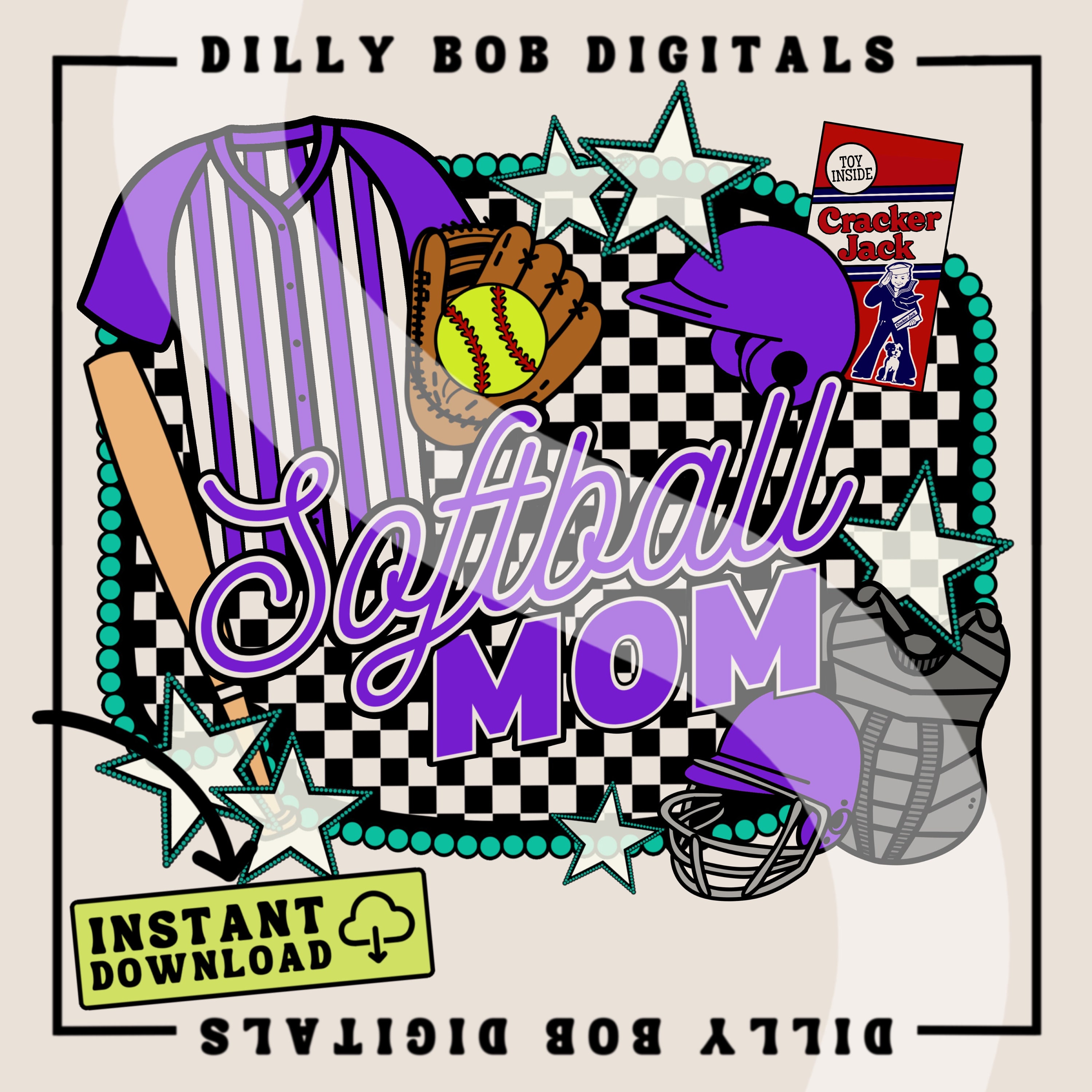 Purple Softball Mom PNG Digital Download Checkered Background Mom Gift ...