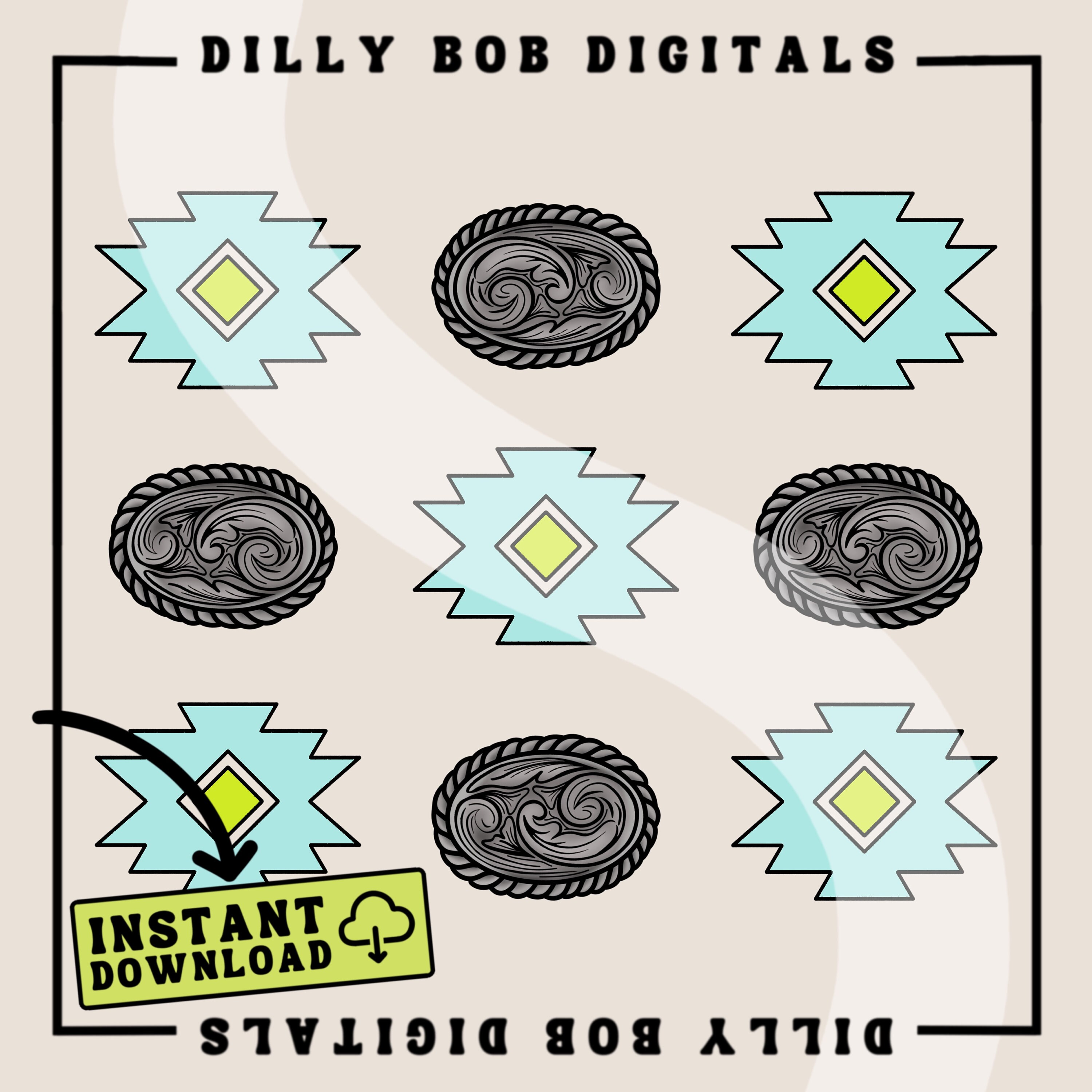 Neon Aztec Silver Conchos PNG Digital Download Western Sublimation ...