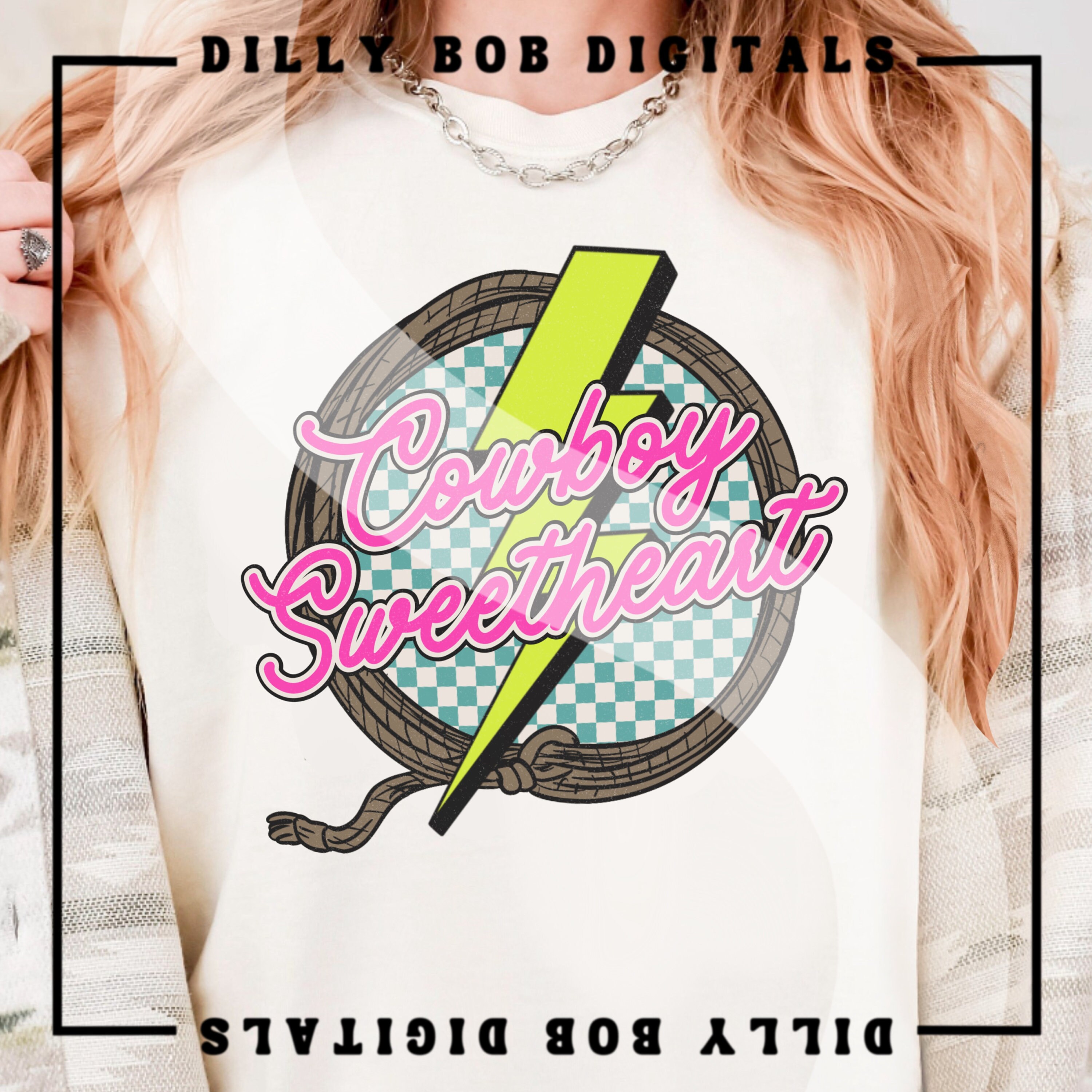 Cowboy Sweetheart Rope Frame PNG Digital Download Checkered Background ...