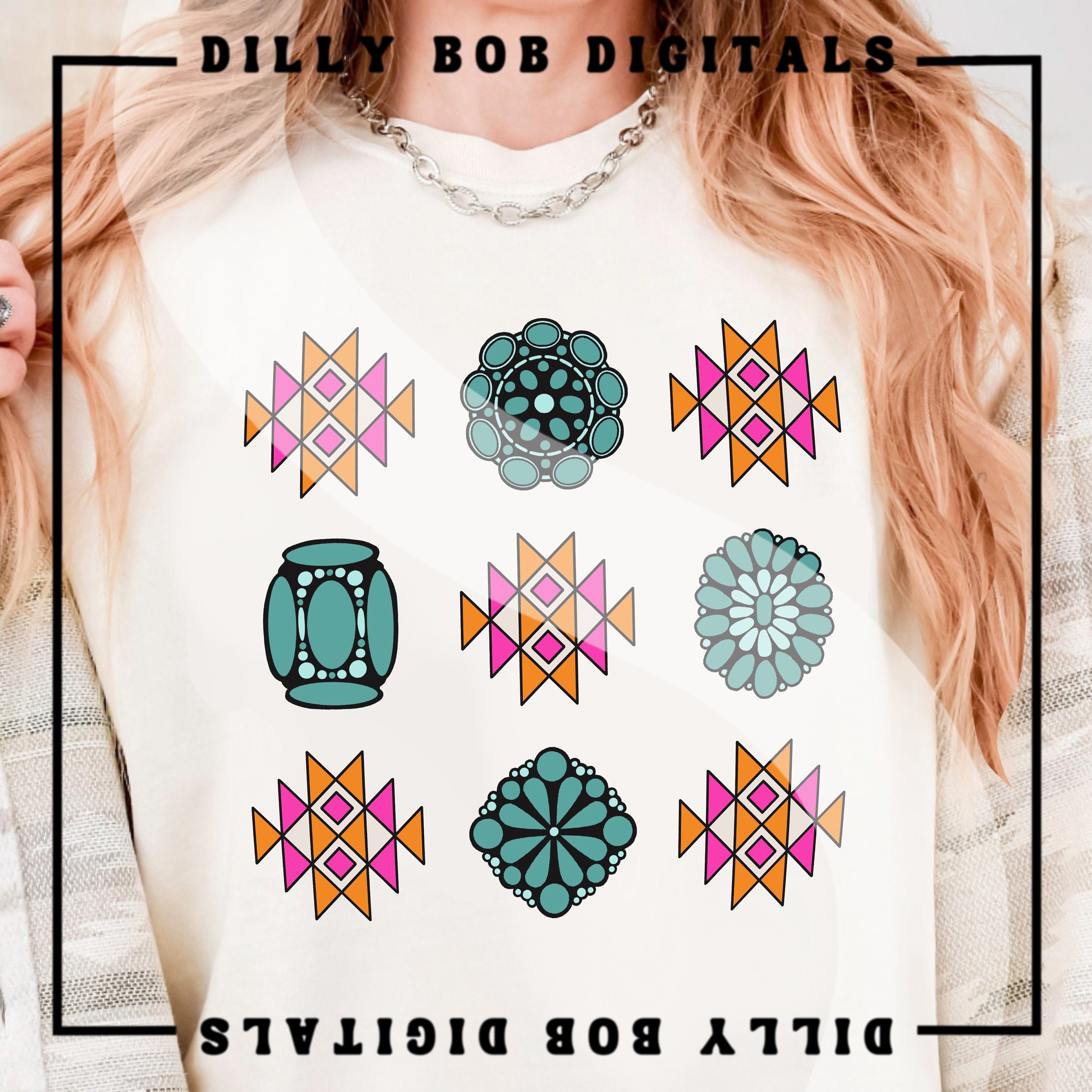 Neon Aztec Turquoise Conchos PNG Digital Download Western Sublimation ...