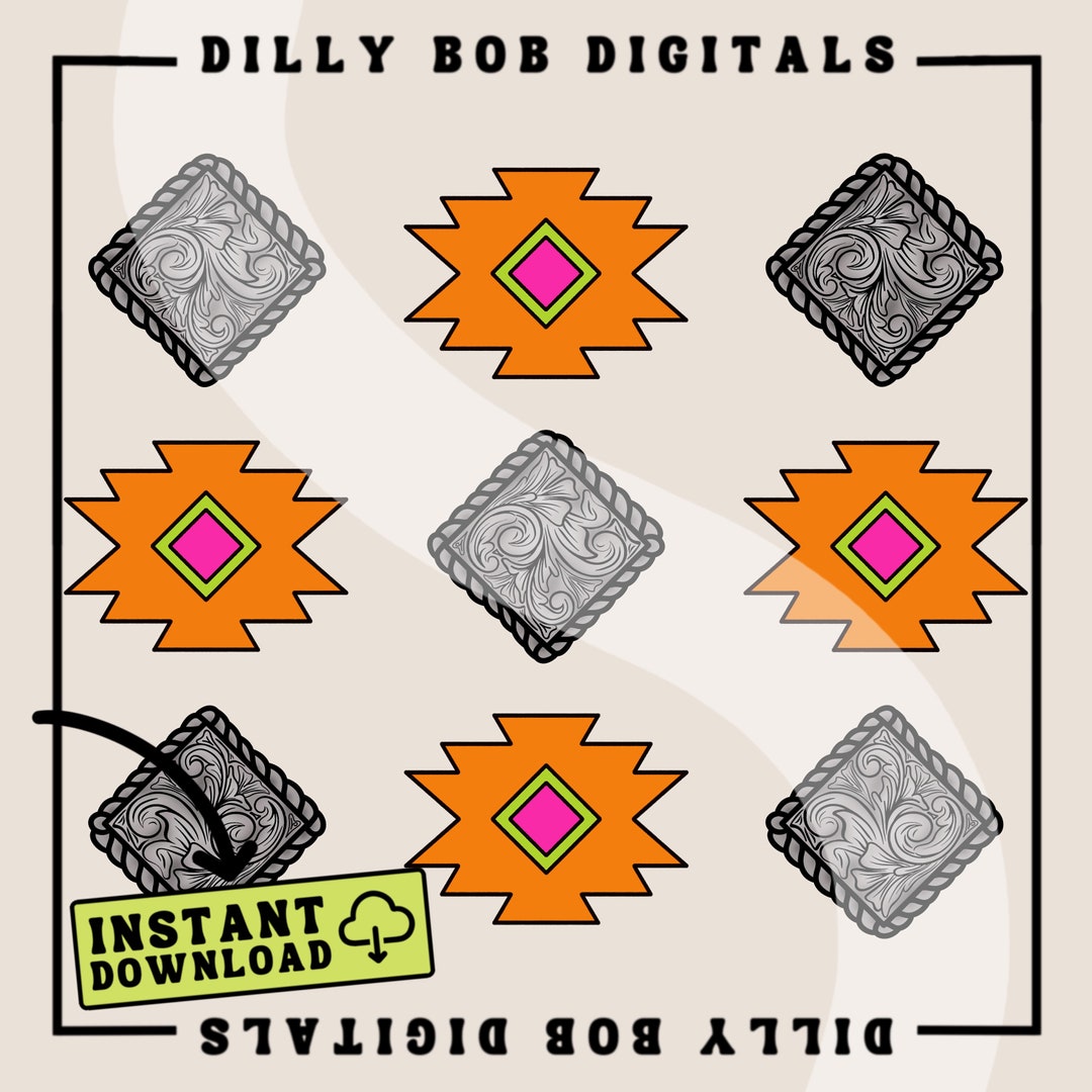 Neon Aztec Silver Conchos PNG Digital Download | Western Sublimation | Trendy Western Shirt ...