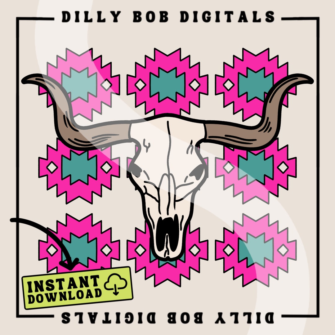 Neon Aztec Cow Skull PNG Digital Download | Western Sublimation ...