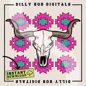 Neon Aztec Cow Skull PNG Digital Download | Western Sublimation ...