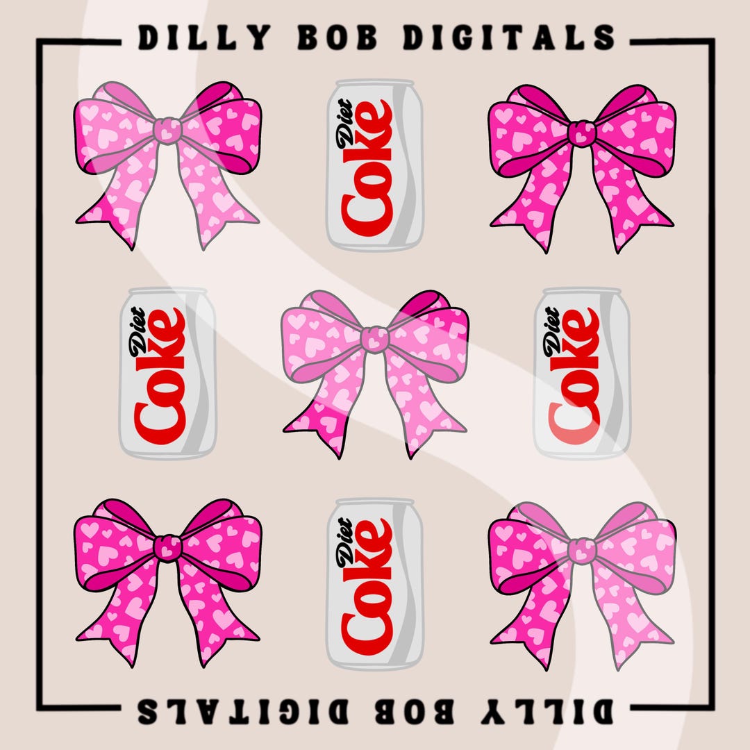 Diet Coke & Pink Heart Bows PNG: Trendy Sublimation Design (digital ...