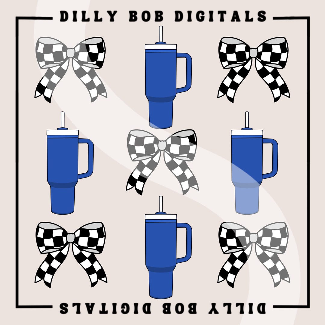 Stanley Cups + Bows PNG Digital Download | Checkered Coquette Bow ...