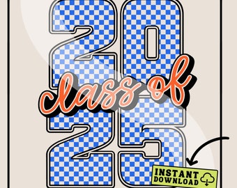 Class of 2025 PNG Digital Download Checkered Background High School ...