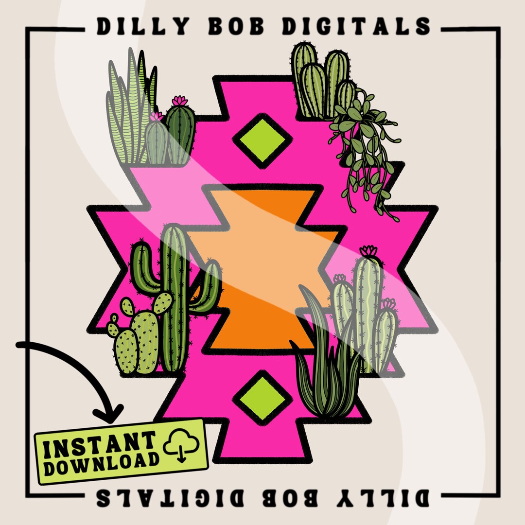 Neon Aztec Cactus PNG Digital Download | Western Sublimation | Trendy ...