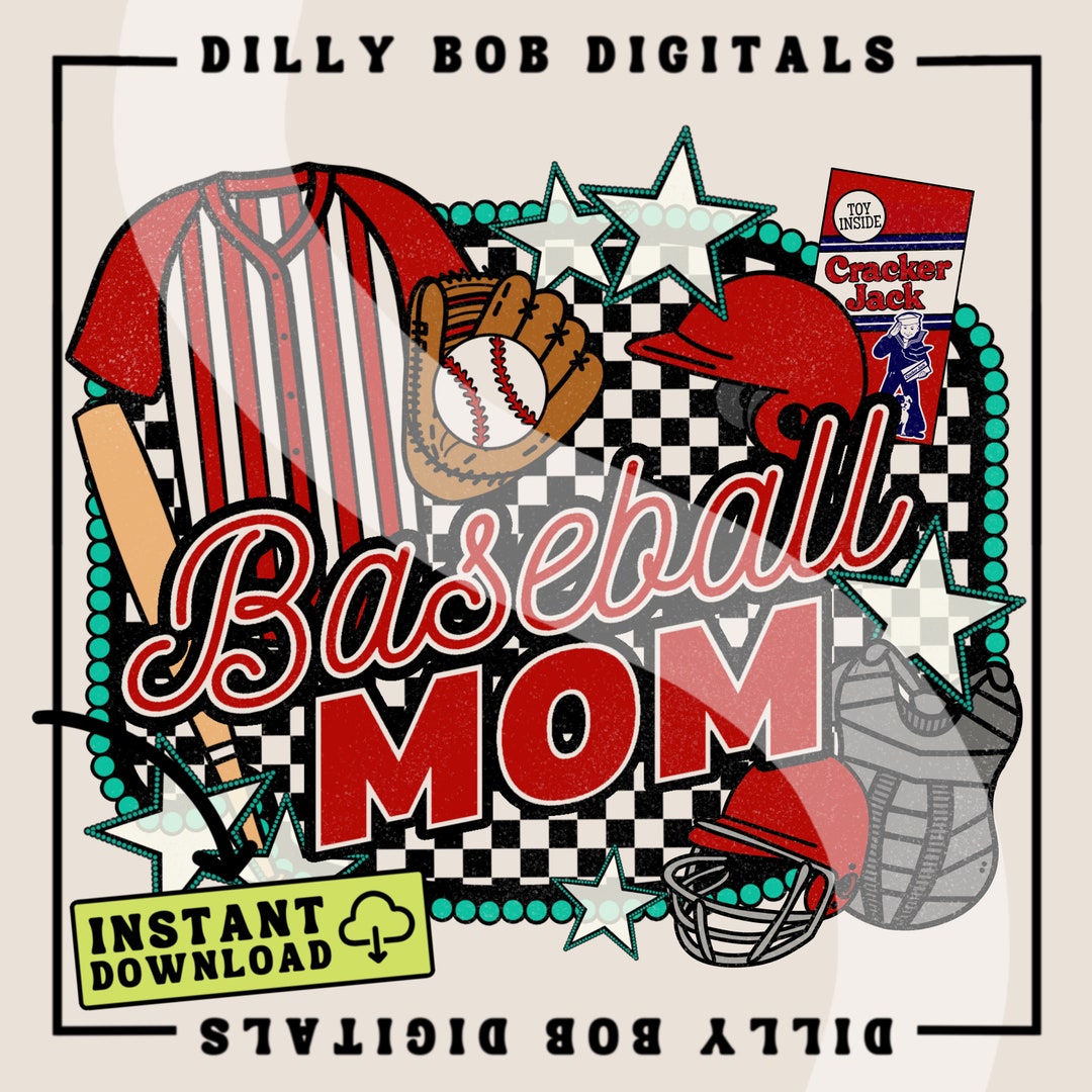 Red Baseball Mom PNG Digital Download | Checkered Background | Baseball ...