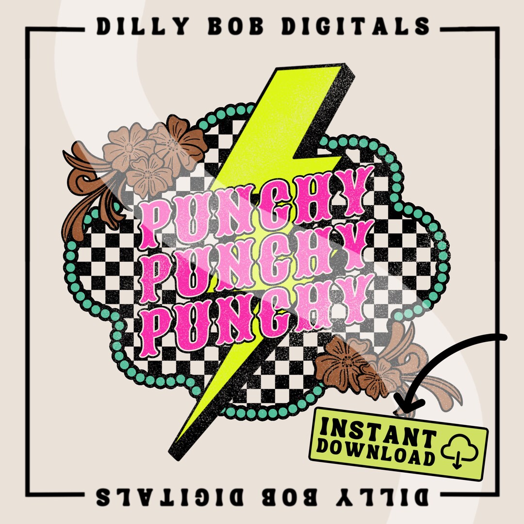 Neon Punchy Lightning Bolt PNG Digital Download | Checkered | Western ...