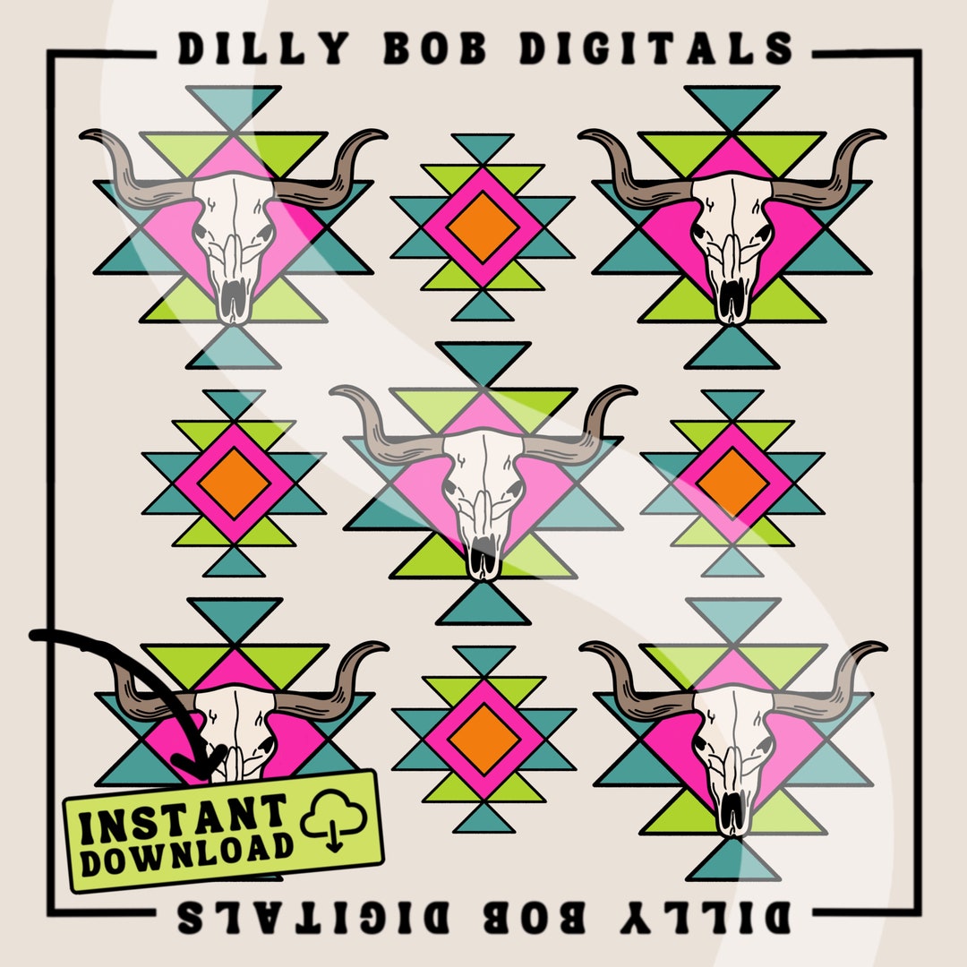 Neon Aztec Cow Skull Pattern PNG Digital Download | Western Sublimation | Trendy Western Shirt ...