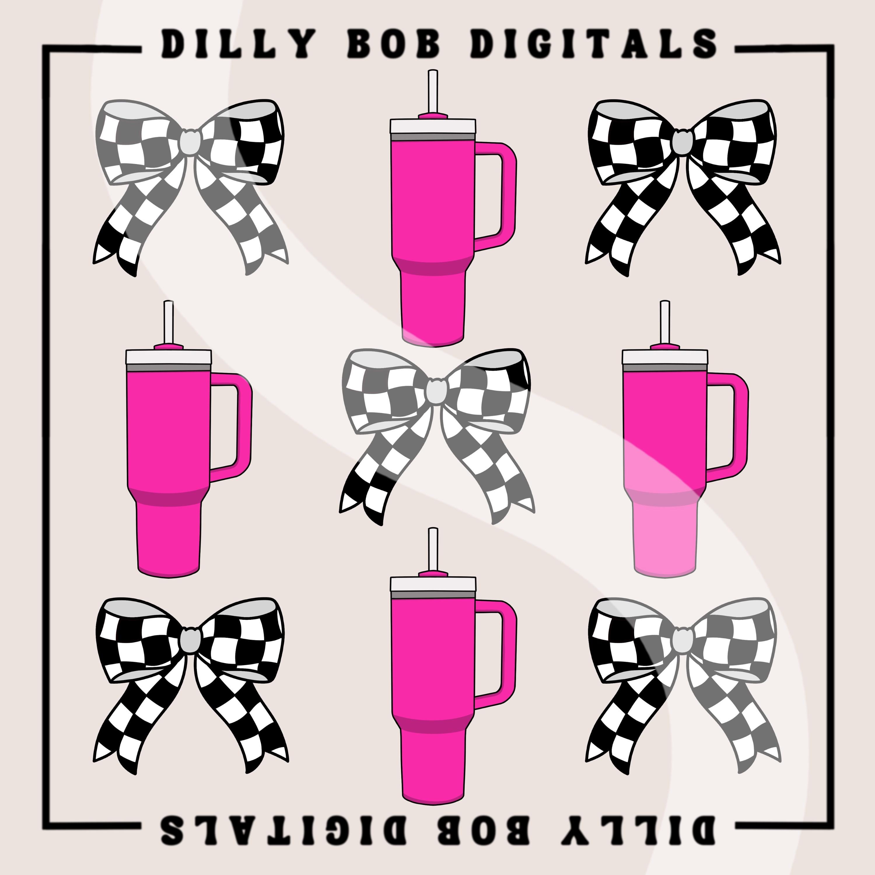 Stanley Cup & Checkered Bows PNG: Trendy Sublimation Design (digital ...