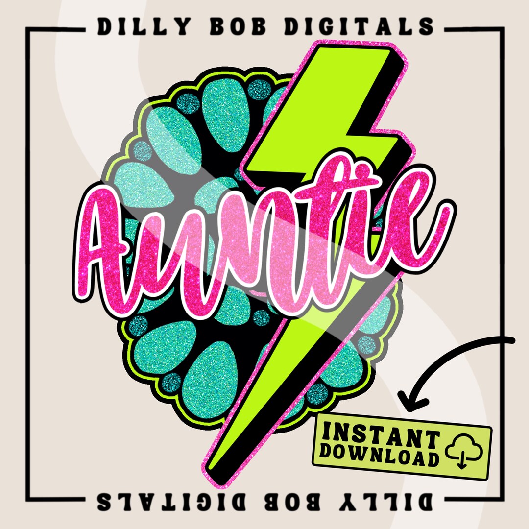 Auntie Lightning Bolt + Turquoise Concho PNG Digital Download | Neon Western Design | Neon ...