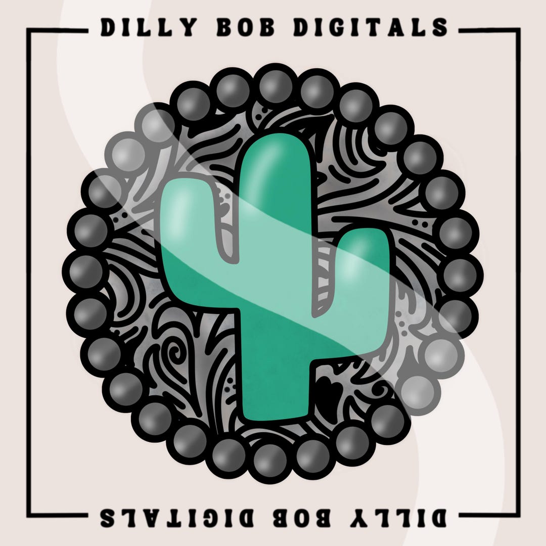 Silver Cactus Concho PNG: Western Sublimation Design (digital Download ...