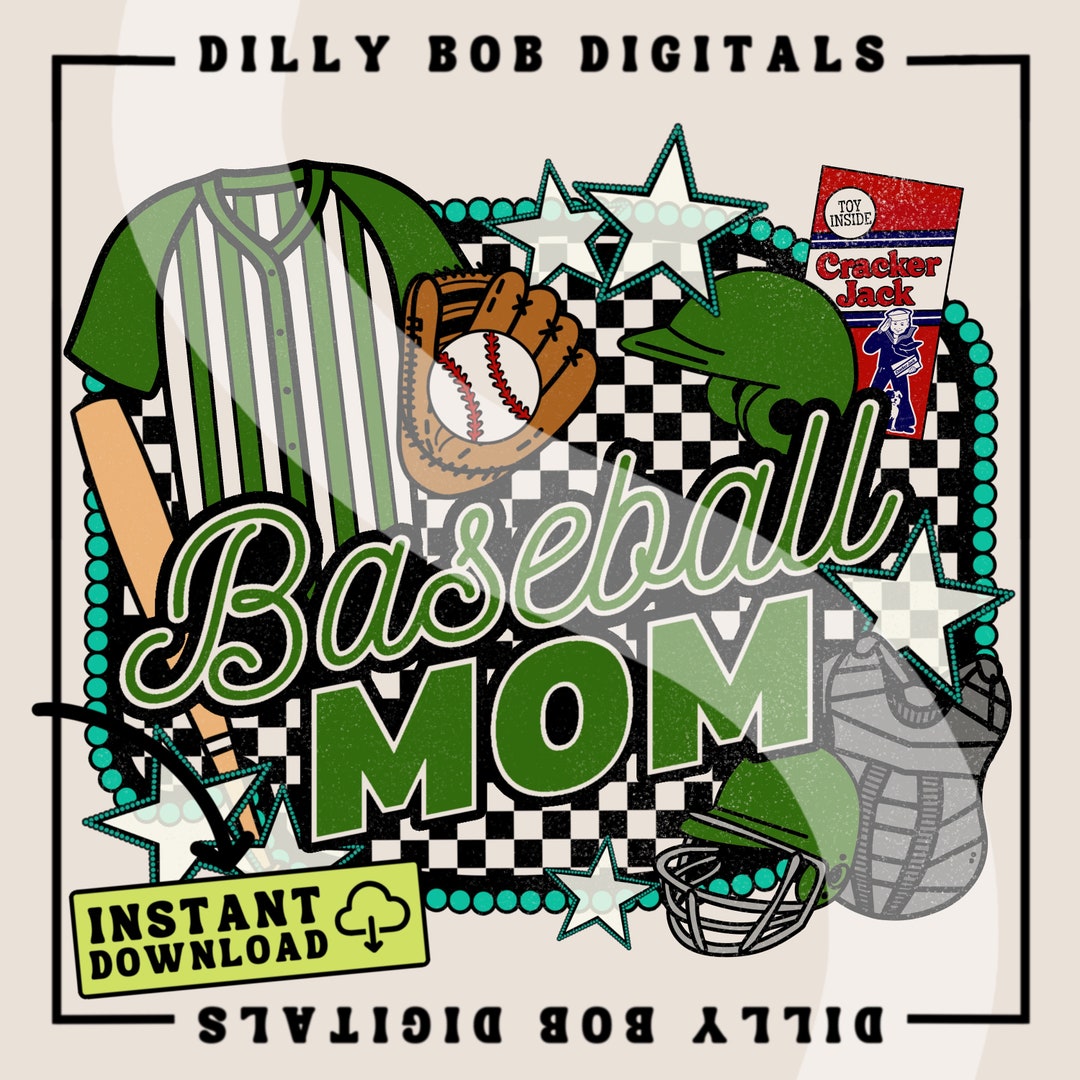 Green Baseball Mom PNG Digital Download | Checkered Background ...
