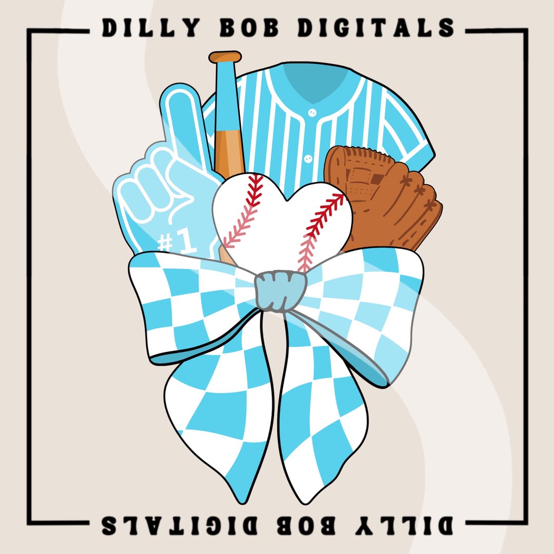 Light Blue Baseball Bow PNG Digital Download | Trendy Sublimation ...