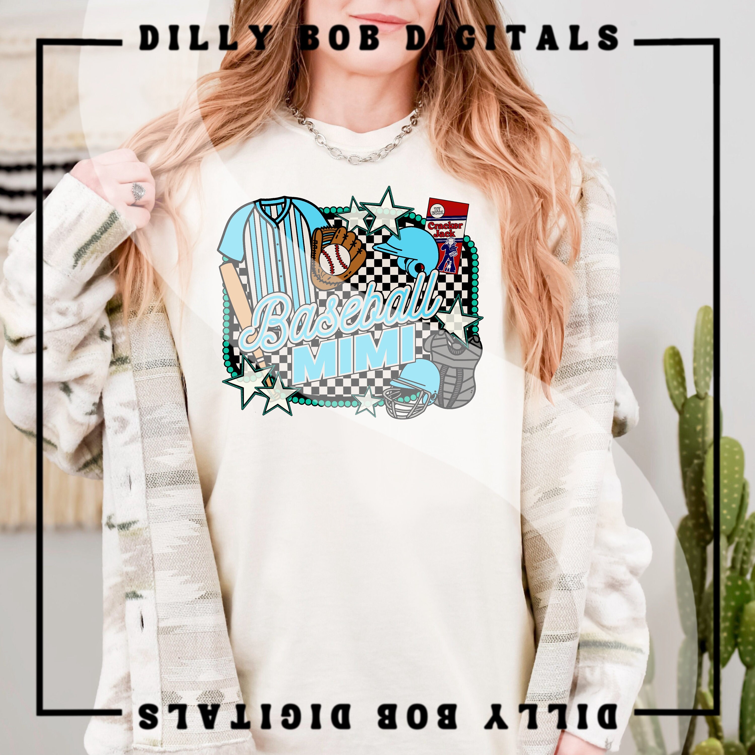 Light Blue Baseball Mimi PNG Digital Download Checkered Baseball Mimi ...