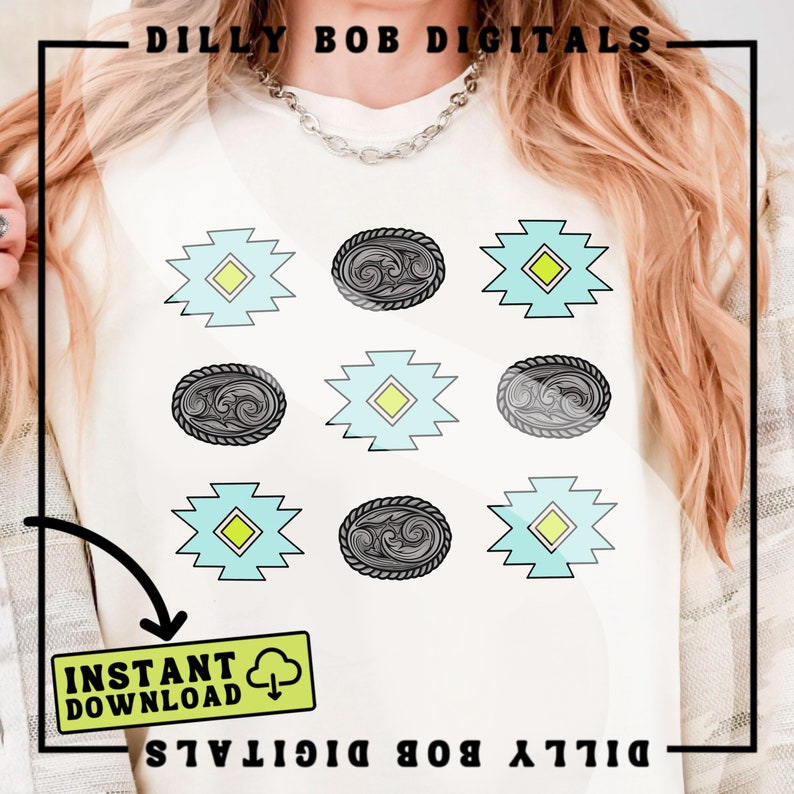 Neon Aztec Silver Conchos PNG Digital Download Western Sublimation ...