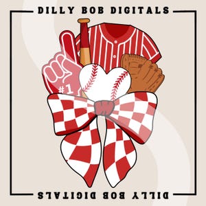 Red Baseball Bow PNG Digital Download | Trendy Sublimation | Baseball T ...