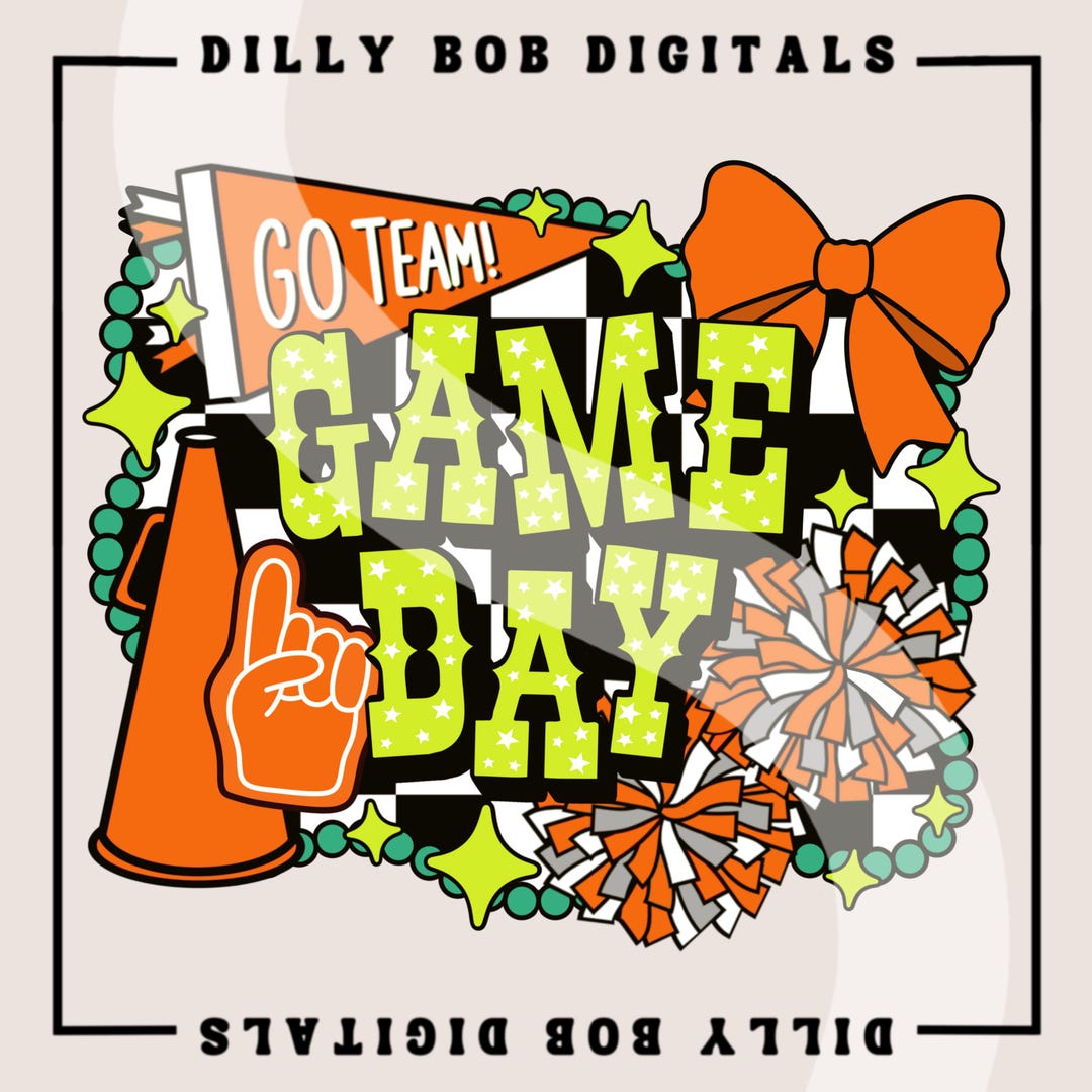 Orange Cheerleading Game Day PNG: Sports Sublimation Design (digital ...