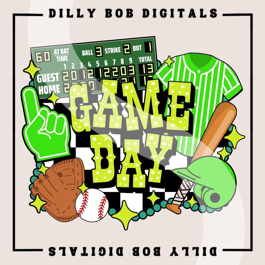 Lime Green Game Day Baseball PNG Digital Download | Baseball ...