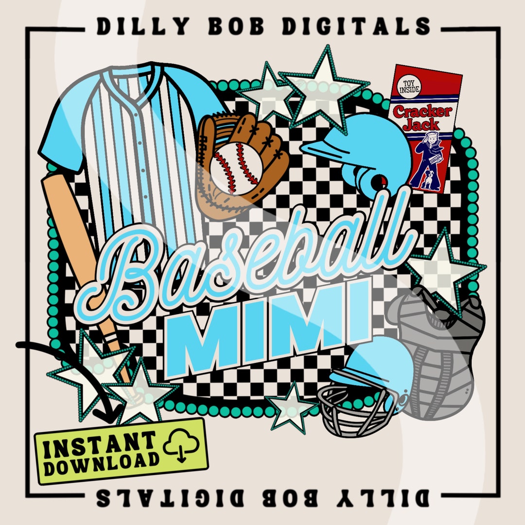 Light Blue Baseball Mimi PNG Digital Download | Checkered | Baseball ...