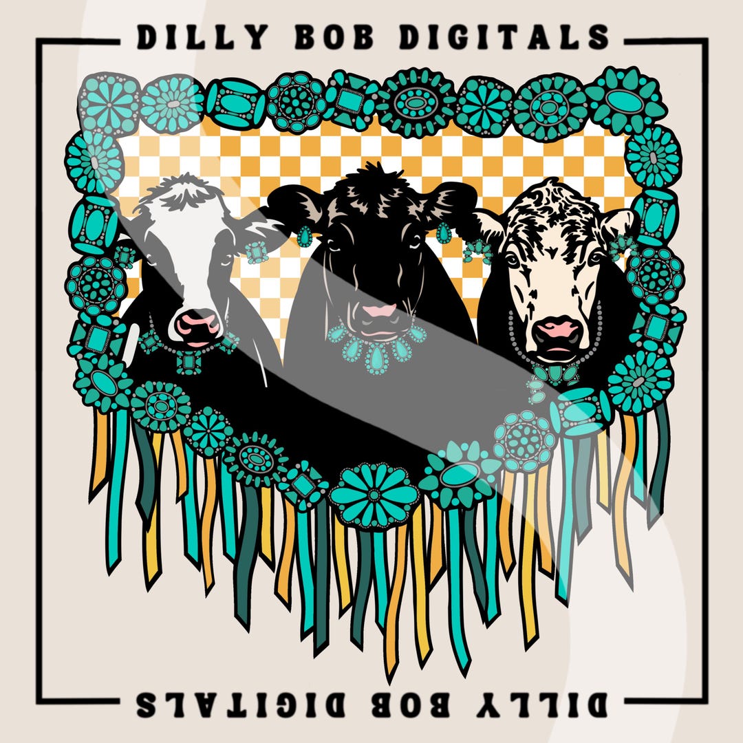 Fringe Turquoise Cows PNG Digital Download | Checkered | Western Design ...