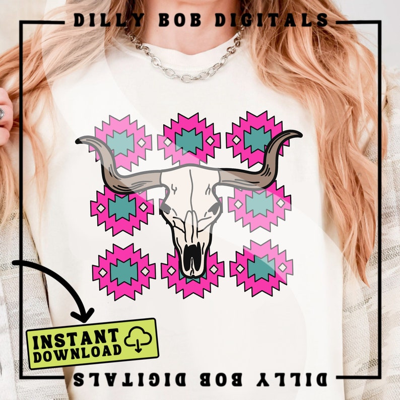Neon Aztec Cow Skull PNG Digital Download for Western Sublimation - Etsy