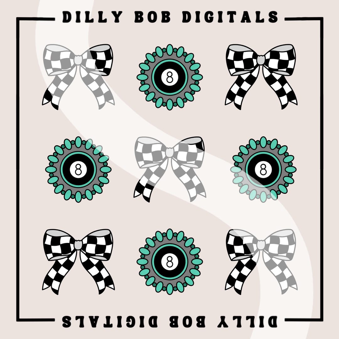 8 Ball Concho + Checkered Bows PNG Digital Download | 8 Ball PNG ...