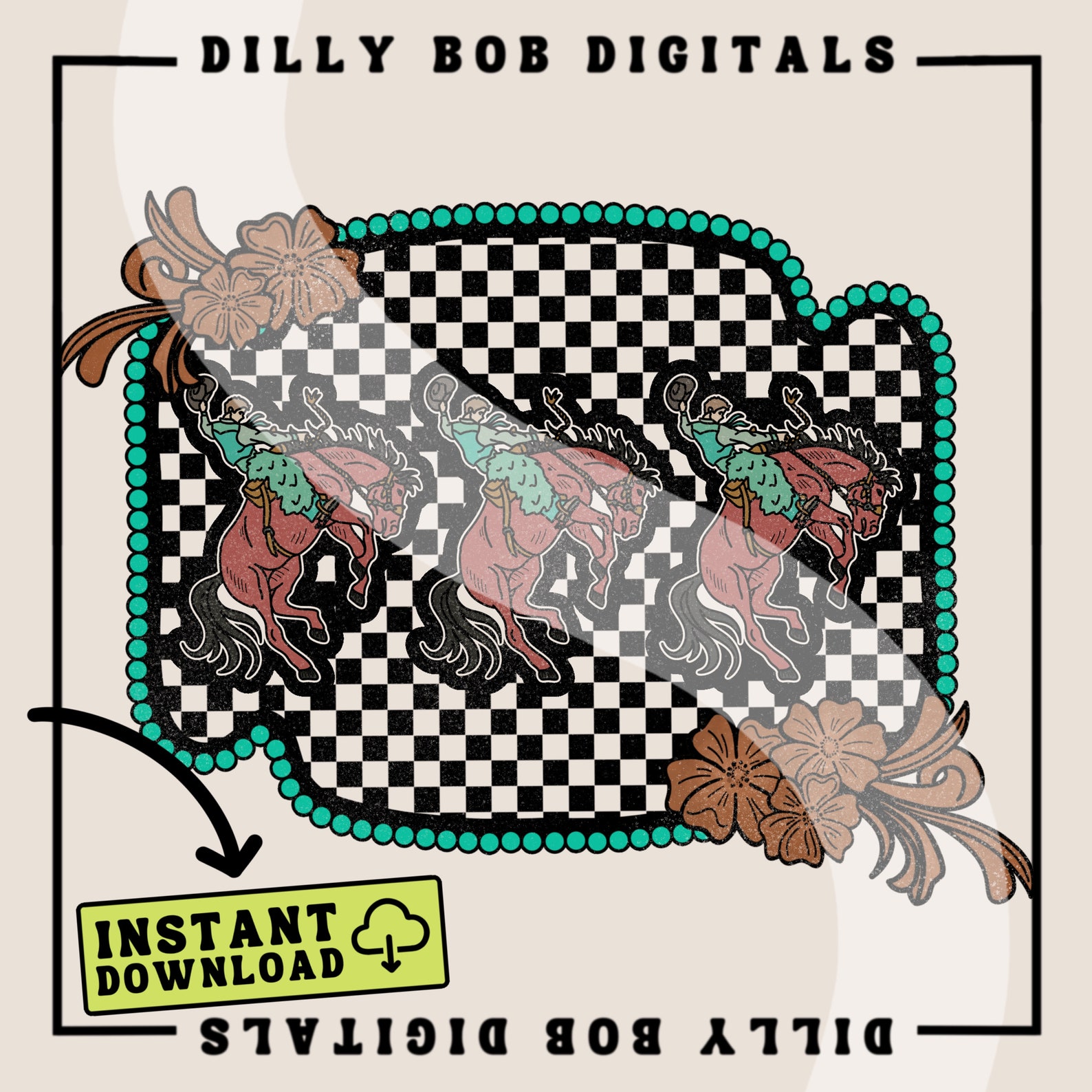 Bucking Horse Turquoise Frame PNG: Western Sublimation Design (digital ...