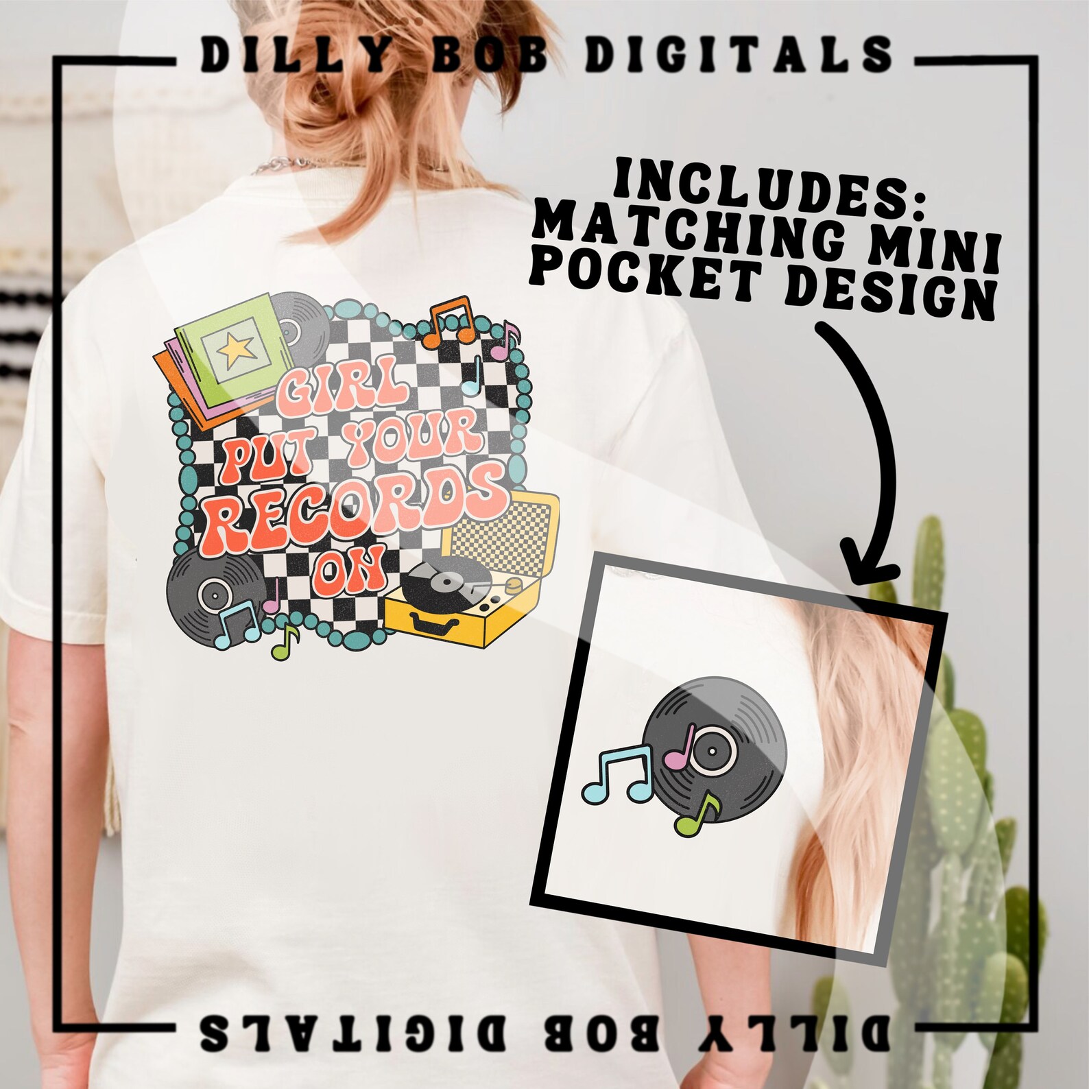 Girl Put Your Records on PNG Digital Download | Checkered Background ...