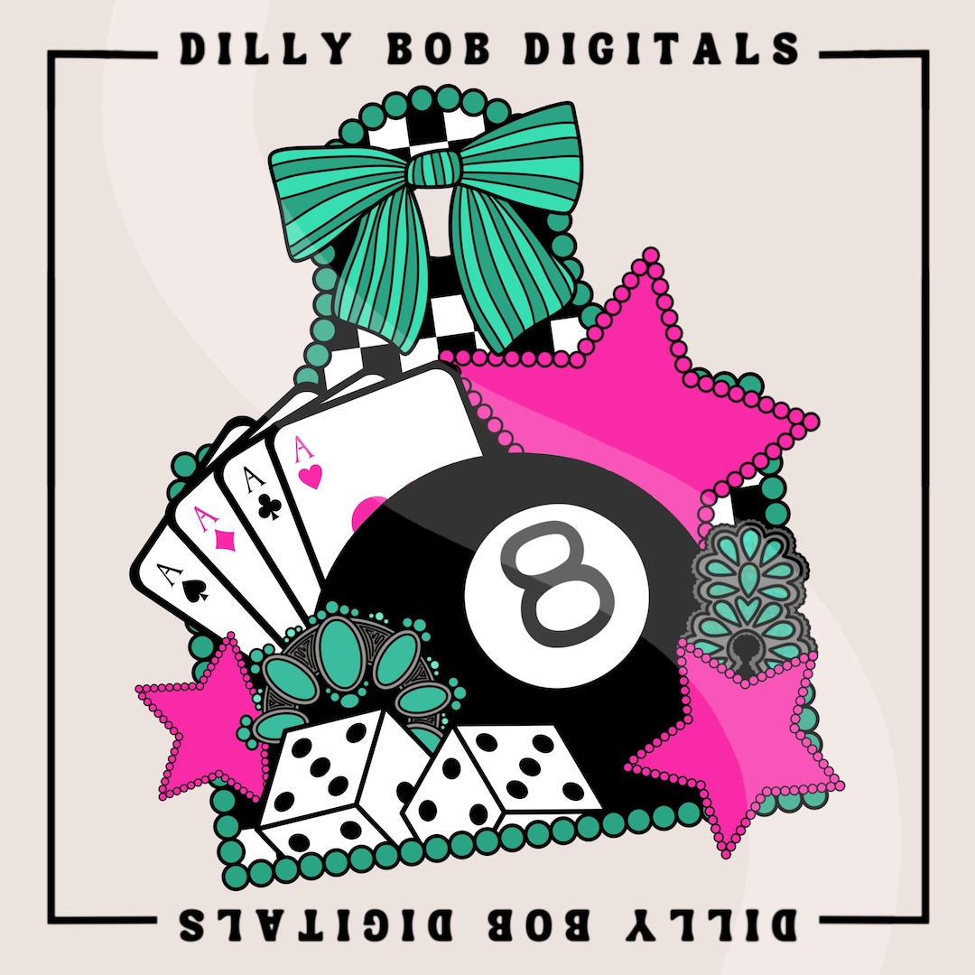 Lucky 8 Ball Dice & Cards PNG: Western Sublimation Design (digital ...