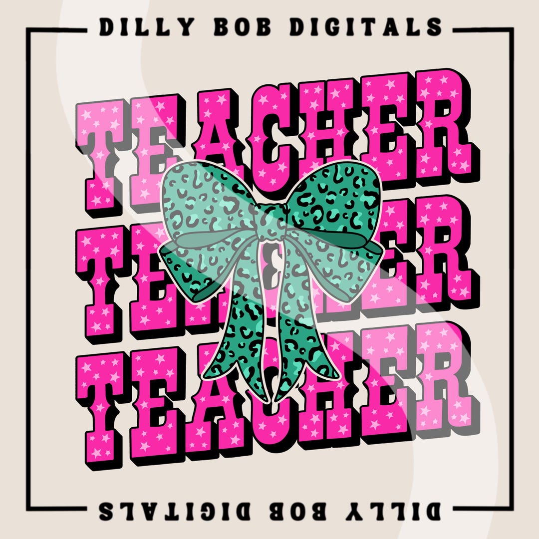 Teacher Cheetah Bow PNG: Back to School Sublimation Design (digital ...