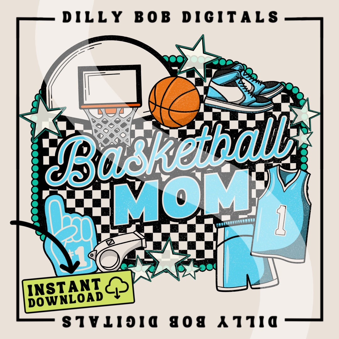 Light Blue Basketball Mom PNG Digital Download | Checkered Background ...